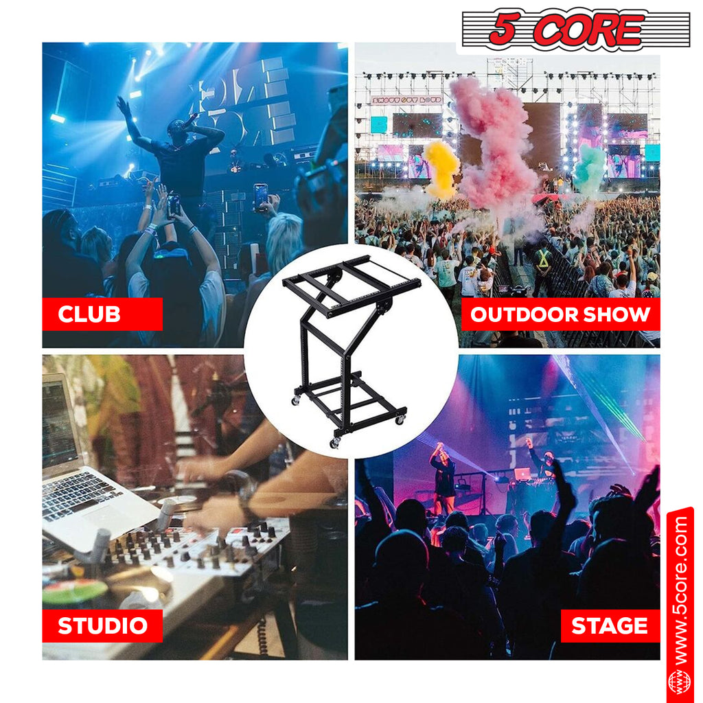 5 Core 9U DJ Mixer Stand Adjustable Rack Mount Cart - 5 Core
