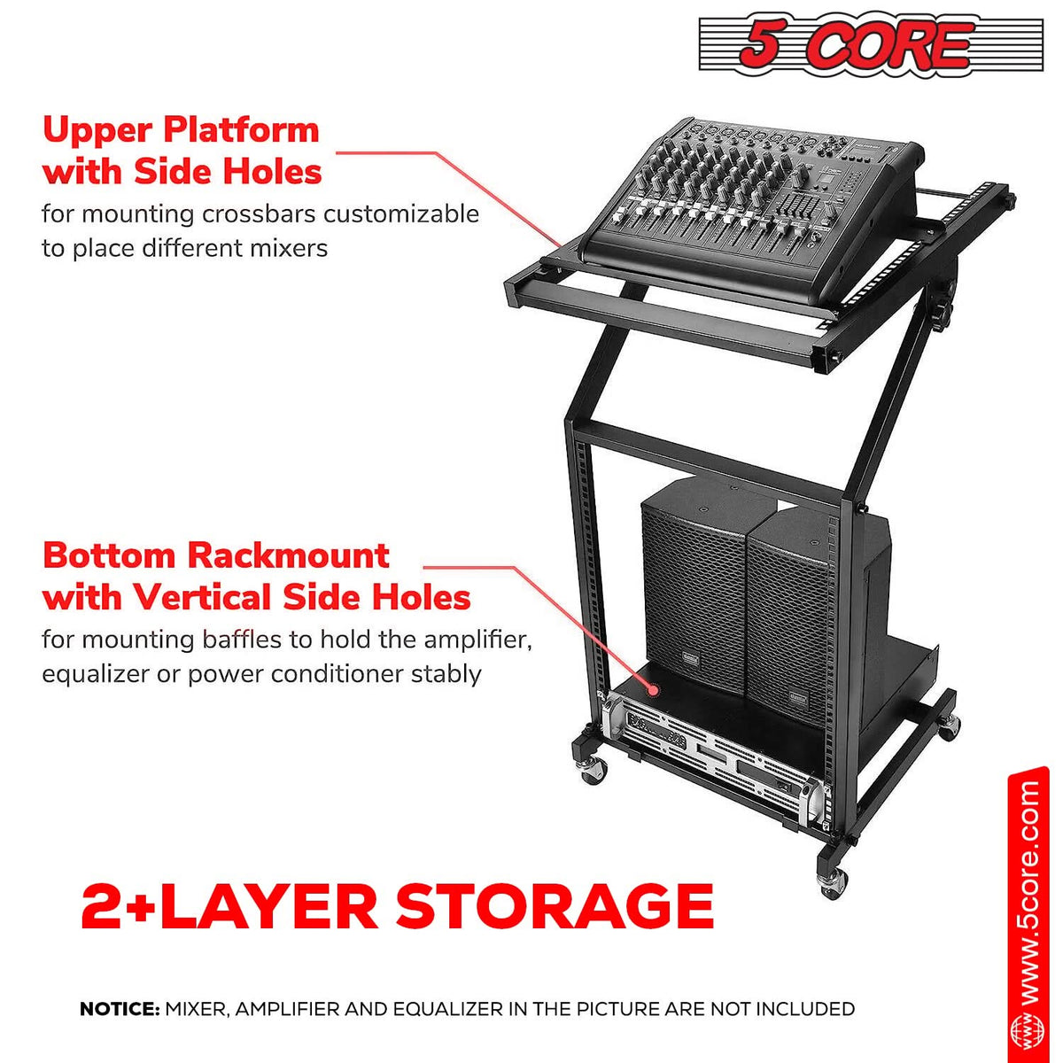 5 Core 9U DJ Mixer Stand Adjustable Rack Mount Cart - 5 Core