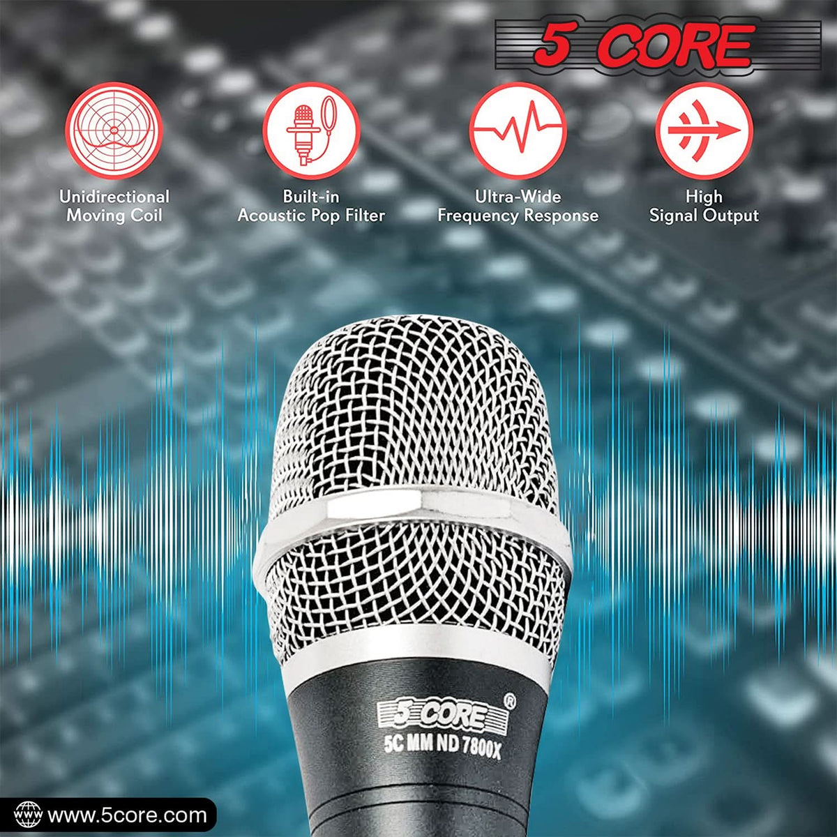 5 Core Handheld Microphone Neodymium Vocal Metal Mic - 5 Core
