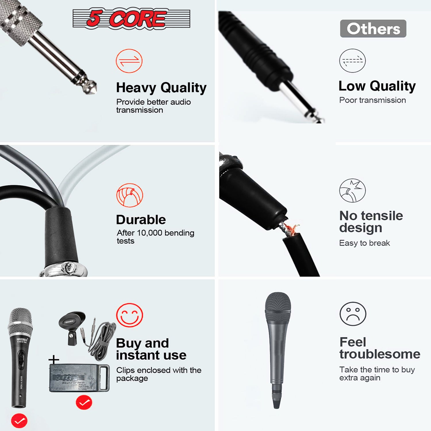 5 Core Handheld Microphone Neodymium Vocal Metal Mic - 5 Core