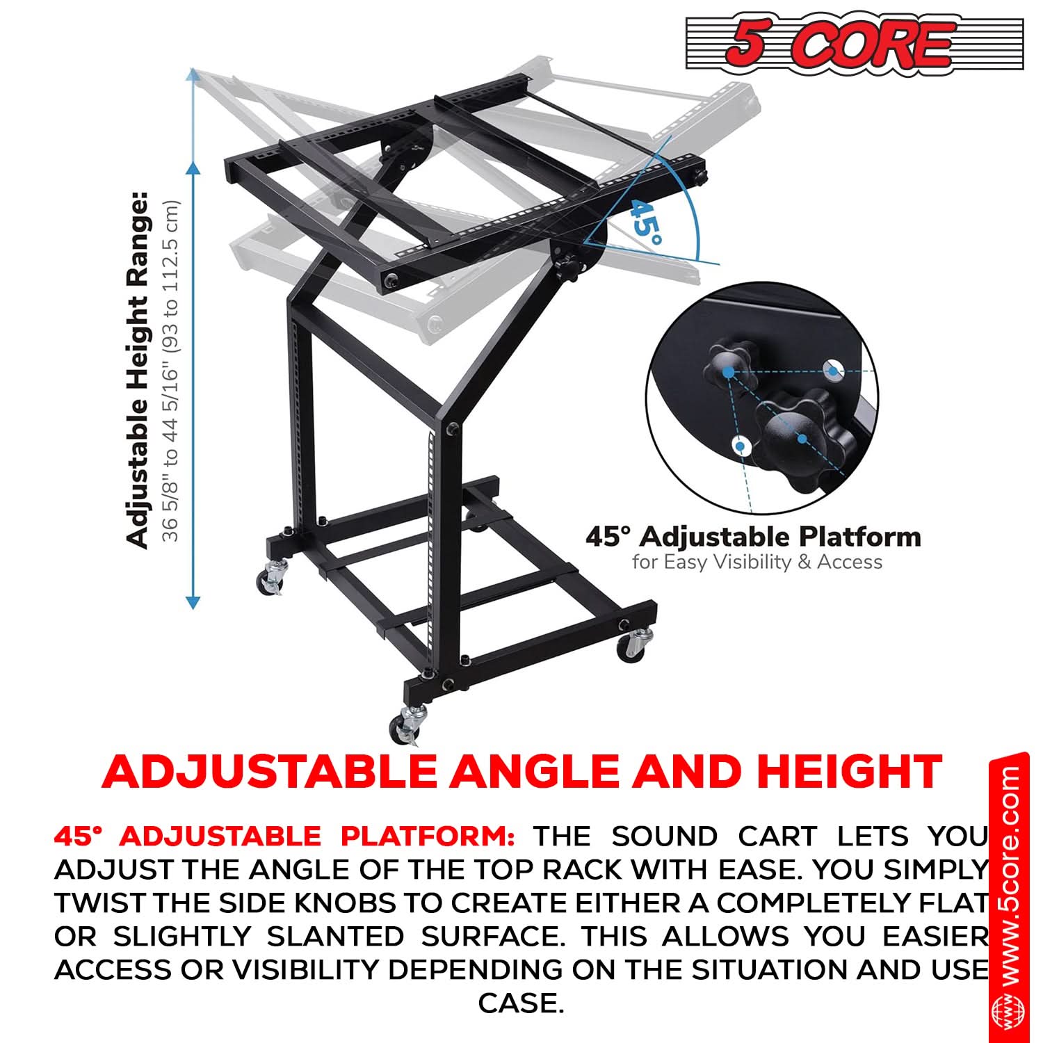 5 Core 9U DJ Mixer Stand Adjustable Rack Mount Cart - 5 Core