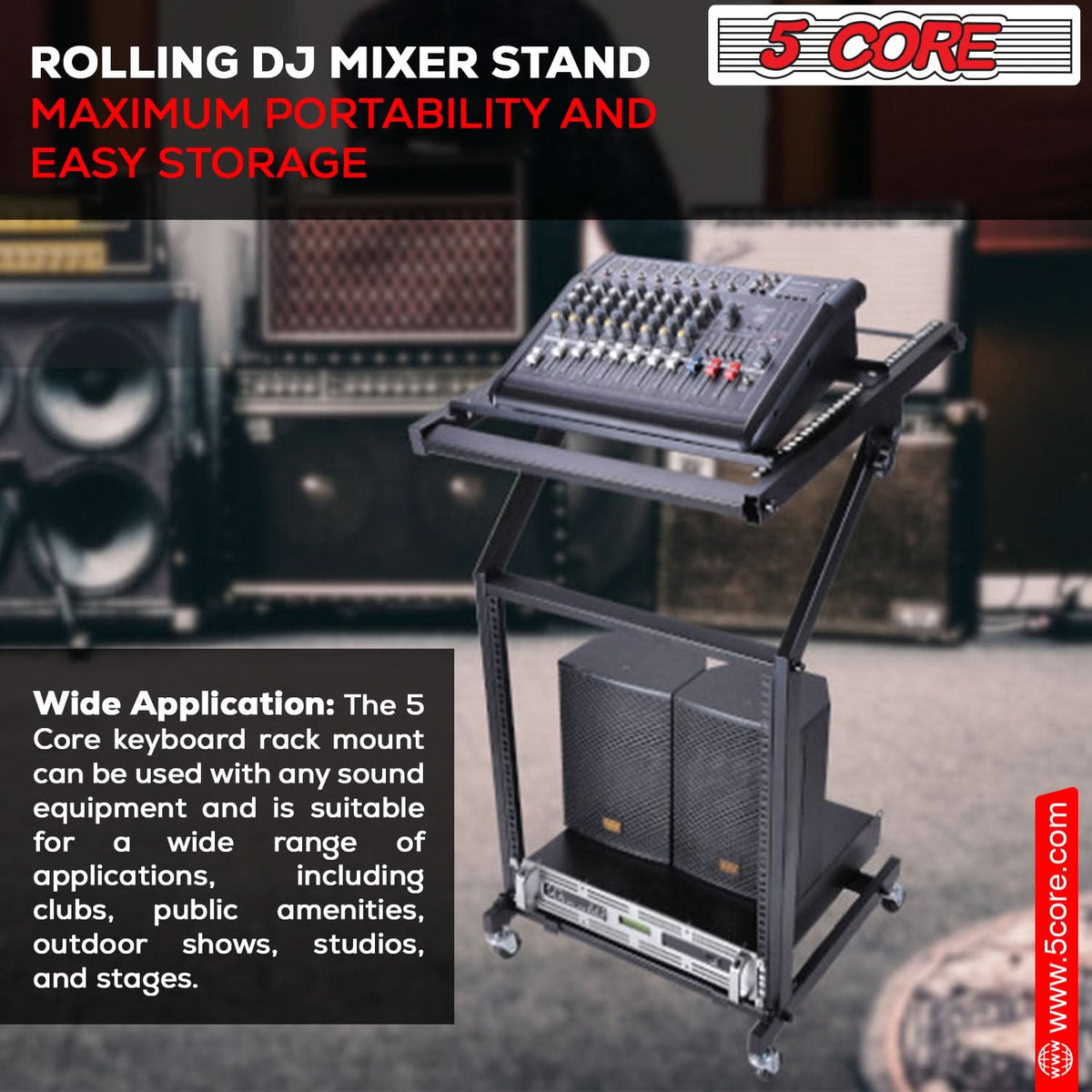 5 Core 9U DJ Mixer Stand Adjustable Rack Mount Cart - 5 Core