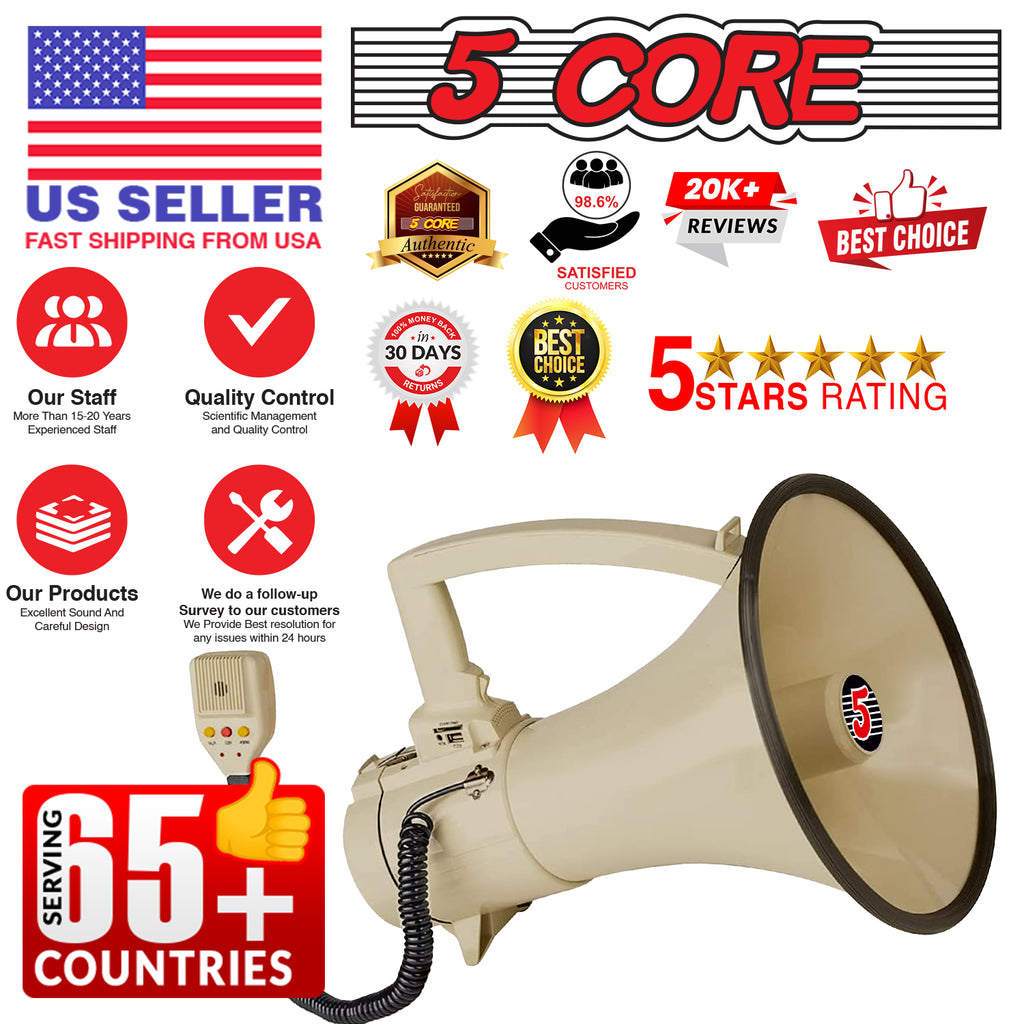 5 Core Megaphone 100W PA Bullhorn Loudspeaker w Siren