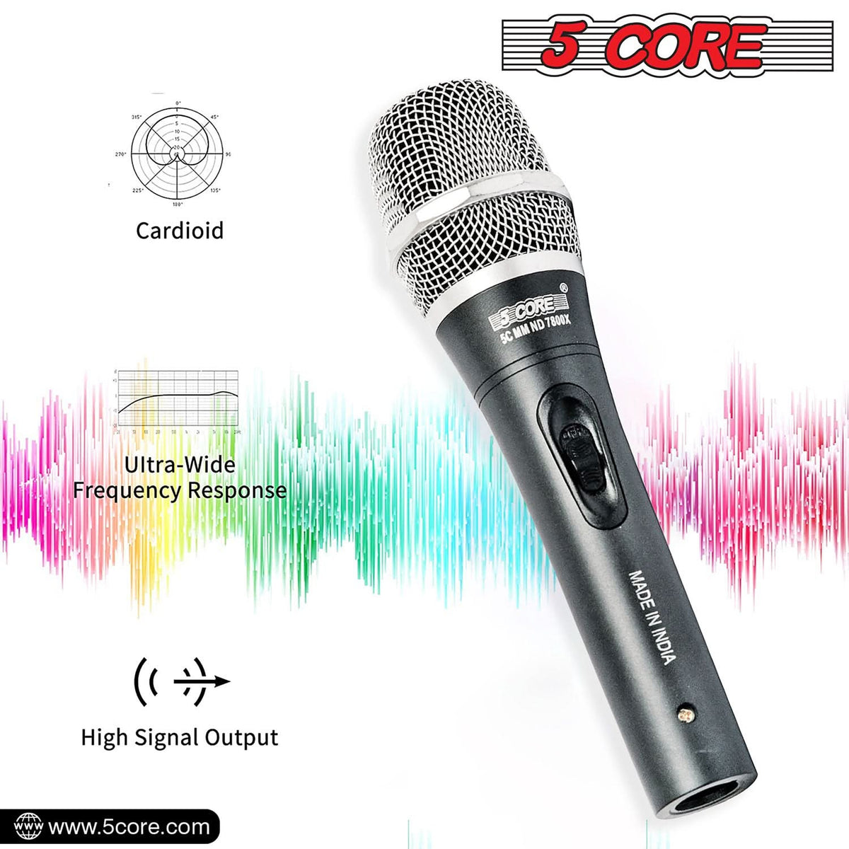 5 Core Handheld Microphone Neodymium Vocal Metal Mic - 5 Core