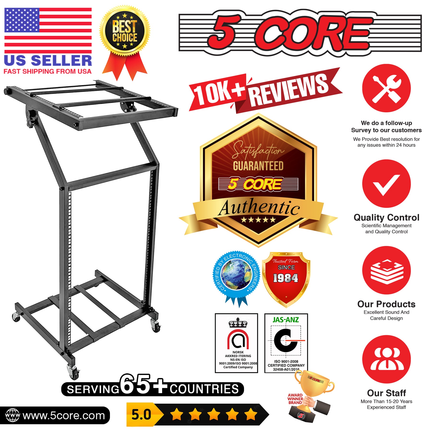 5 Core 16U DJ Mixer Stand Adjustable Rack Mount Cart - 5 Core