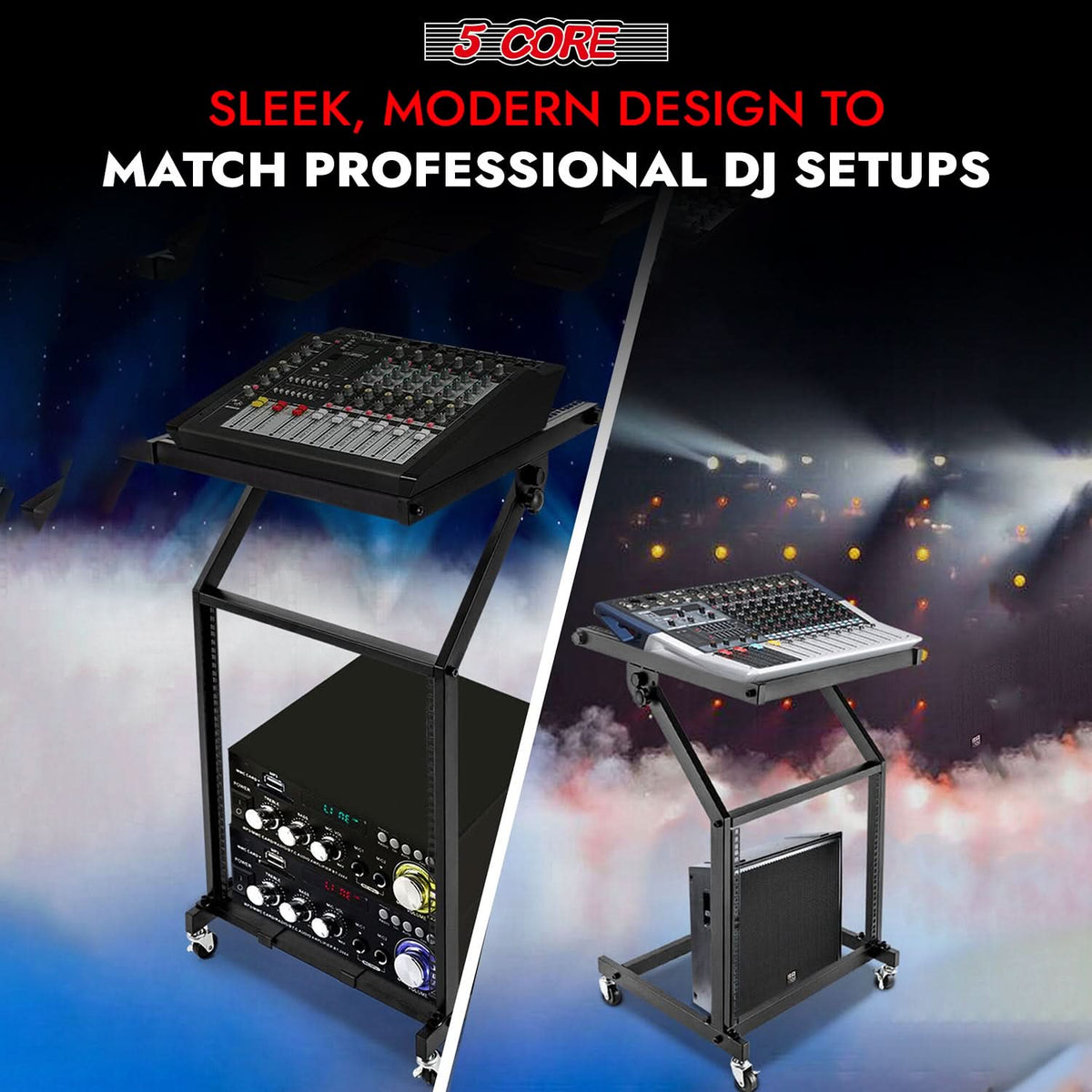 5 Core 9U DJ Mixer Stand Adjustable Rack Mount Cart - 5 Core